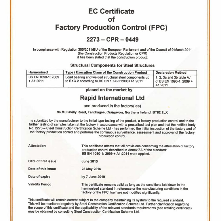 Rapid Achieves CE Certification for Structural Steel (BS EN 1090-1) – RAPID INTERNATIONAL GERMANY